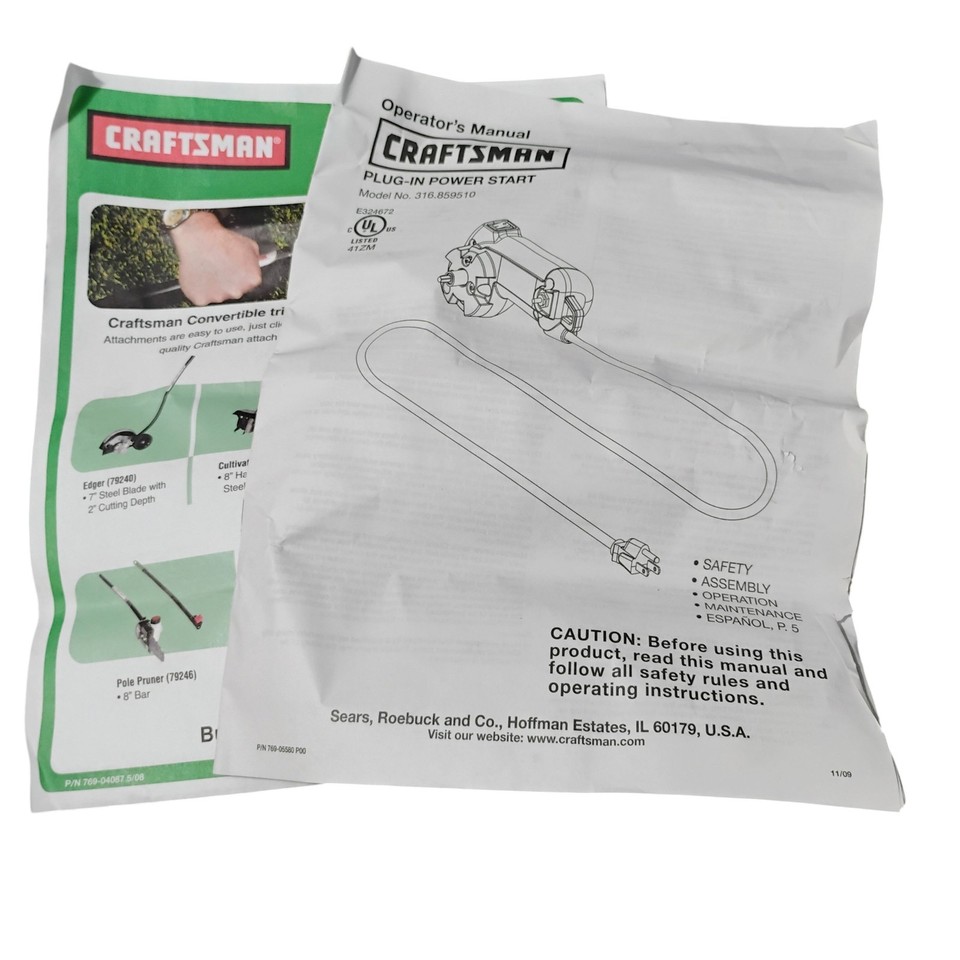 Craftsman Speed Start Corded Plug In Power Model 85951 Red 625-04111-1 ...