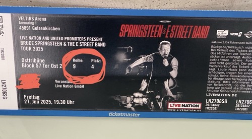 BRUCE SPRINGSTEEN Gelsenkirchen 27.6.2025 Sitzplatzkarte Ticket | eBay.de