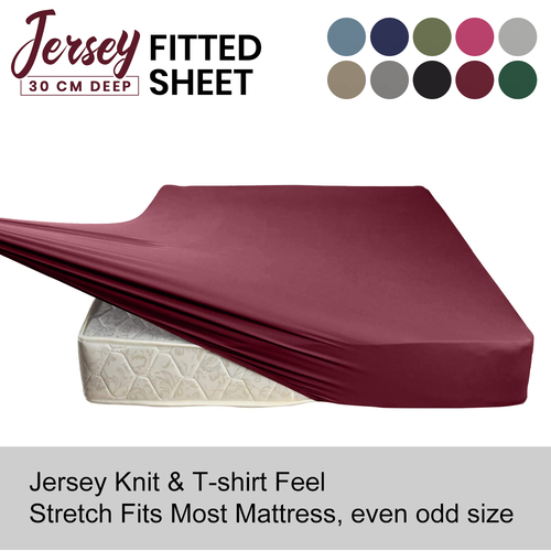 100% Cotton Jersey Fitted Sheet Stretchy Bed Sheets 30CM Deep Single ...