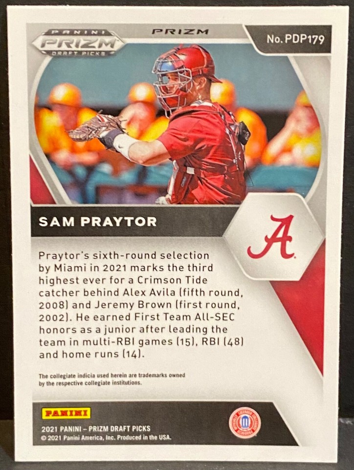 2021 Prizm Draft Picks Baseball Prizm #PDP179 Sam Praytor Miami Marlins ...