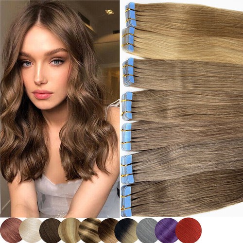 Tape In Hair Extensions Real Human Hair Seamless PU Skin Wefts Remy ...