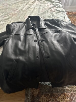 Men's J. Ferrar Genuine Black Leather Jacket - Size-XL | eBay