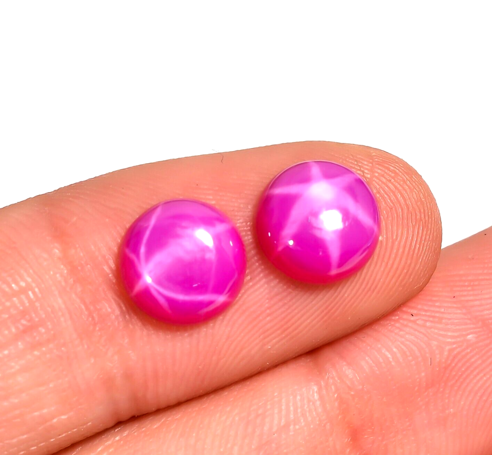 Lab Crated Ruby Star 1 Pair Round Pink Linde Ruby Star Gemstone 4.5 Ct ...