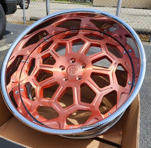 24" Inch Rose Gold Chrome Lip Forgiato TEOS-D 5x120.65 Wheels Rims 22 ...