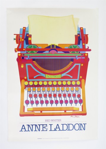 Signed Anne Laddon "Red Writer" 1981 Lithograph Poster Underwood 25" x ...