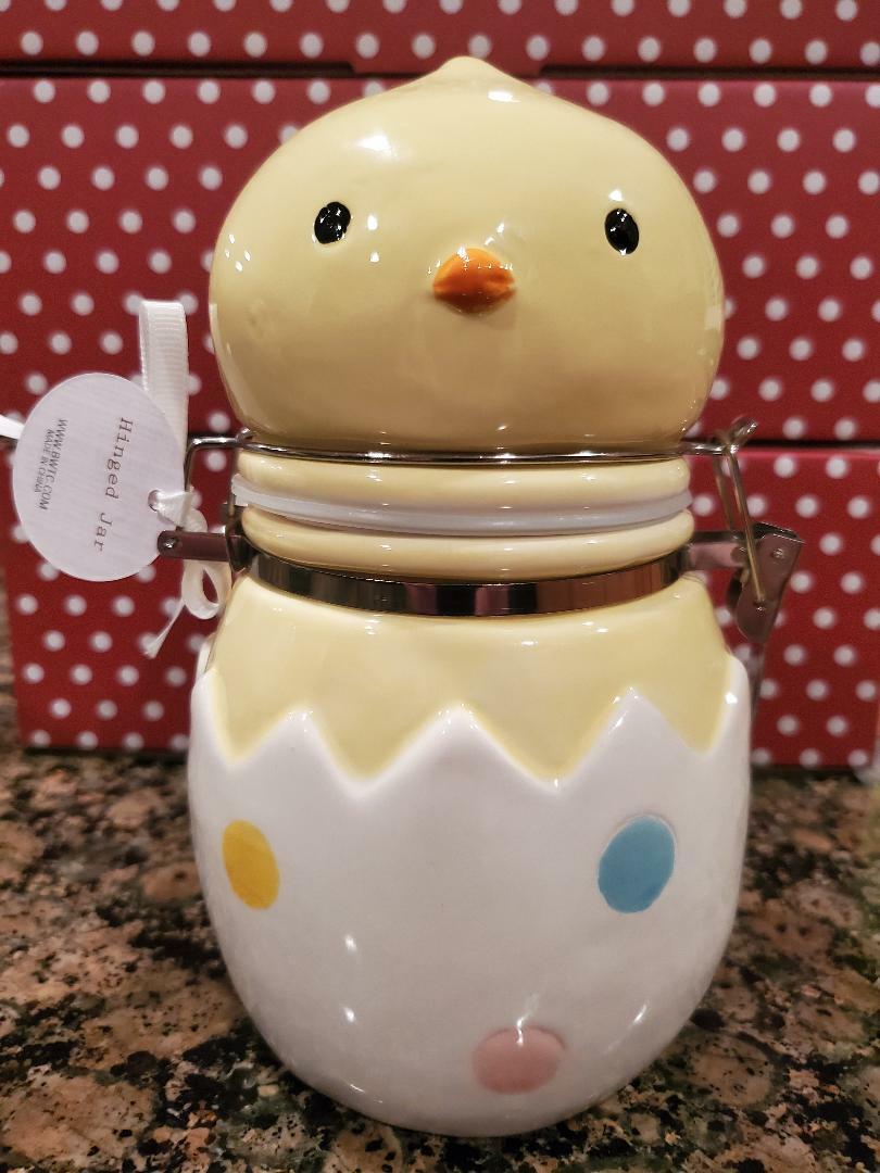 EASTER EGG BABY CHICK BOSTON WAREHOUSE HINGED 7" LOCKING LID JAR ...
