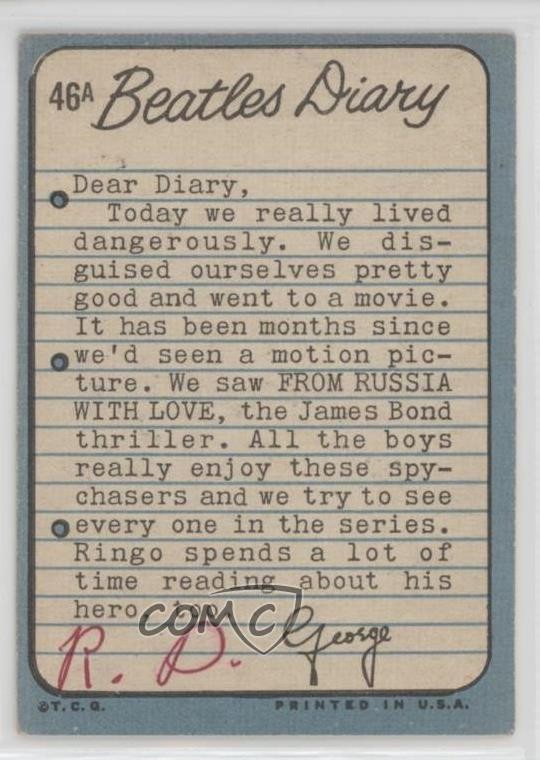 1964 Topps Beatles Diary The Beatles #46A 0b5y | eBay