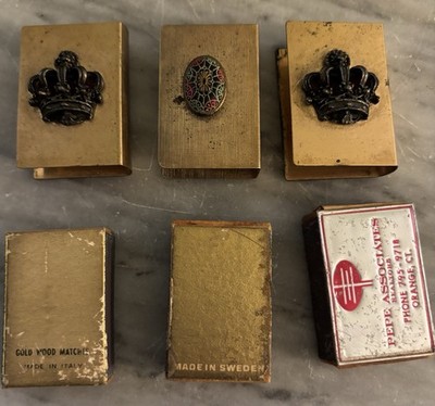 Vintage Gold Tone Metal Styled Match Box Cover Set Of 3 Some w/ Matches ...