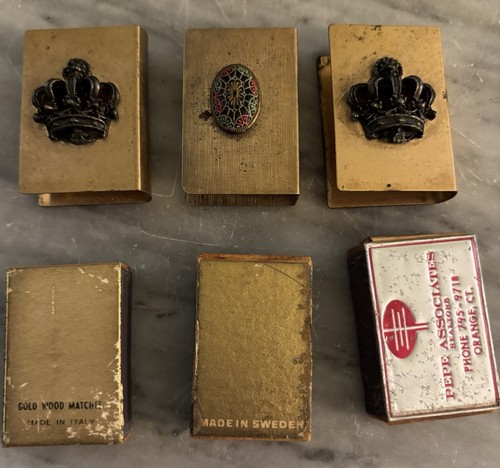 Vintage Gold Tone Metal Styled Match Box Cover Set Of 3 Some w/ Matches ...