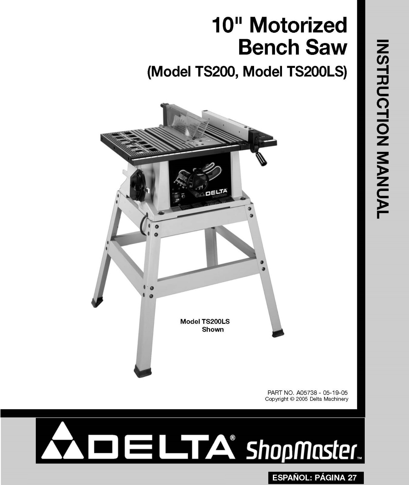 Instruction Manual Fits Delta TS200 TS200LS 10" Motorized Bench Saw | eBay