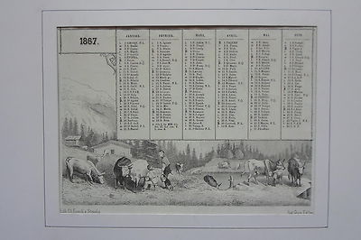 Calendar Lithograph Ch.Fassoli 1867 from January to June | eBay