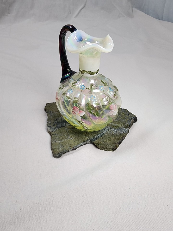 Fenton Uranium Art Glass Vase W/ Iridized Black Glass Stopper And ...