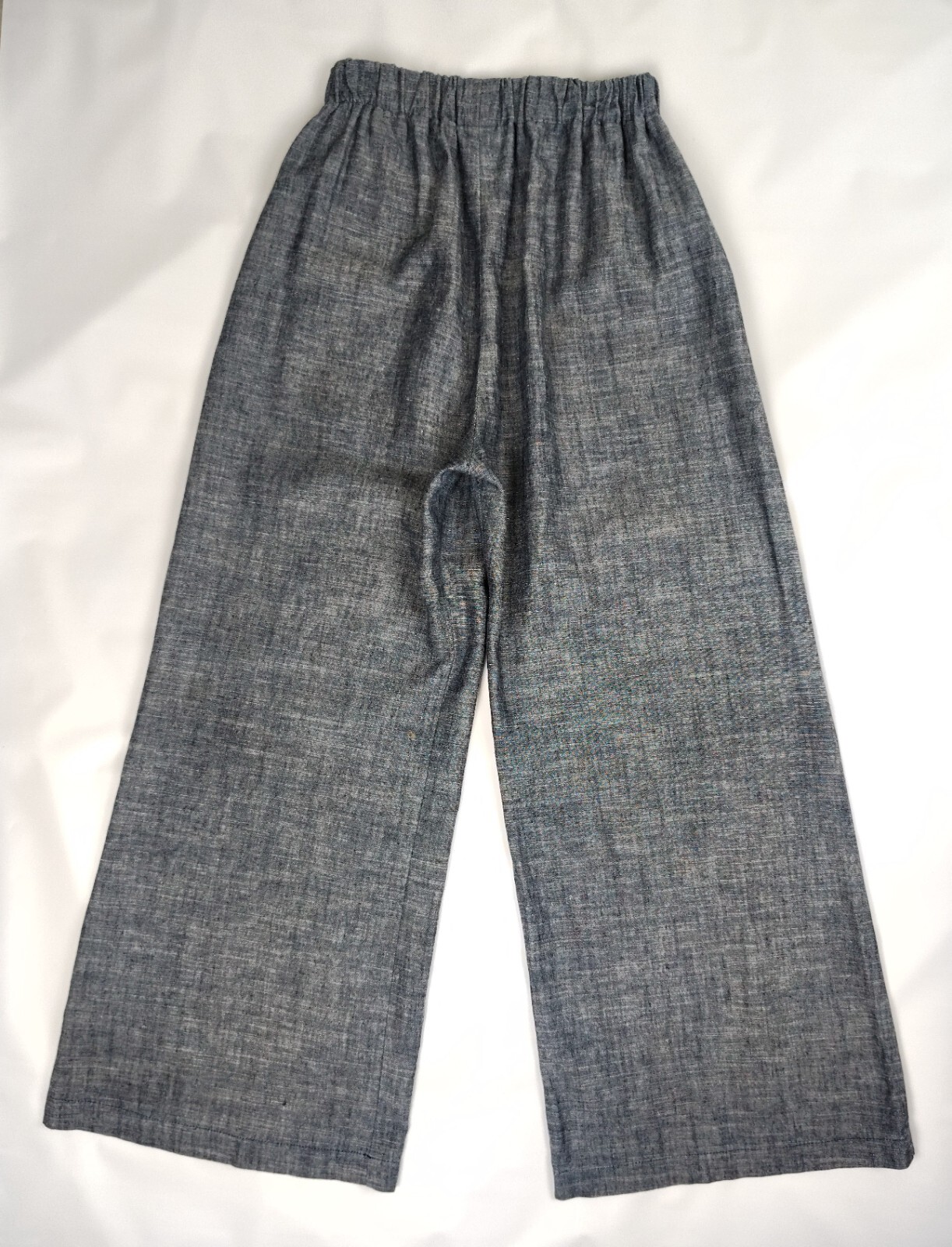 OZMA of California Pants Linen Chambray Gray Wide-Leg Pull On Pockets ...
