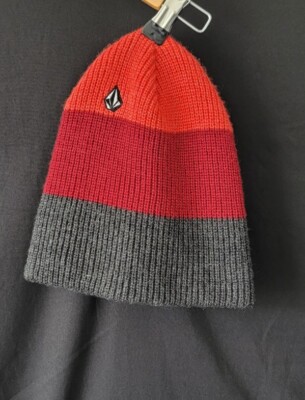 Volcom Beanie Orange Red Gray Small Stone Embroidery Knit | eBay