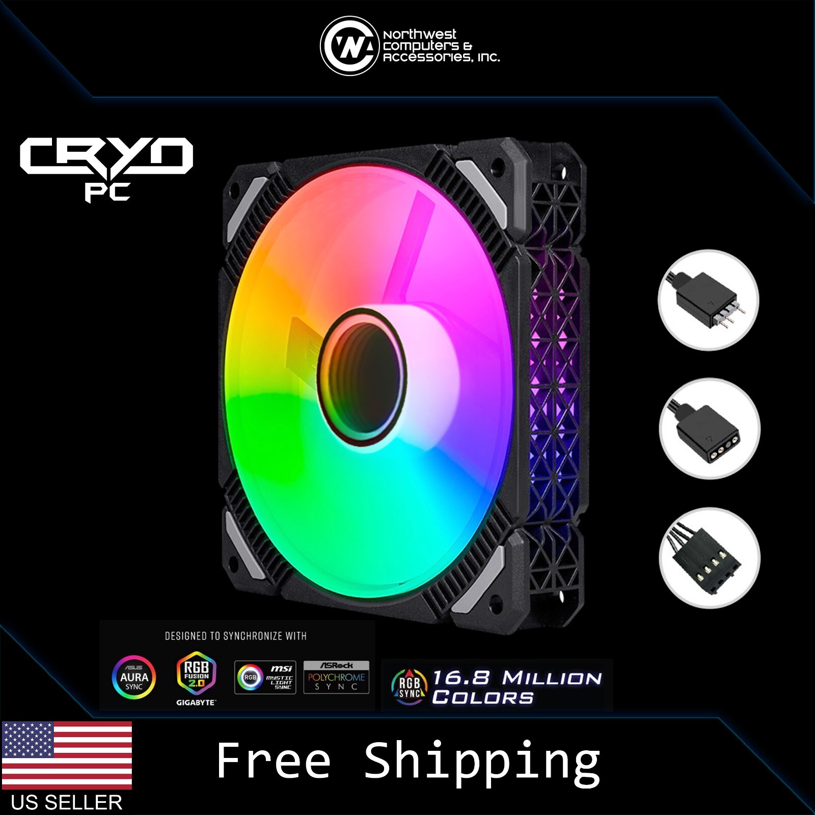 120mm PC Case Fan ARGB LED Computer Cooling 4pin/3pin PWM [Grid] Black ...