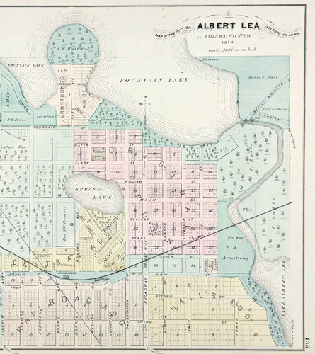 1874 Plat Map ALBERT LEA Township MINNESOTA ORIGINAL Freeborn County ...