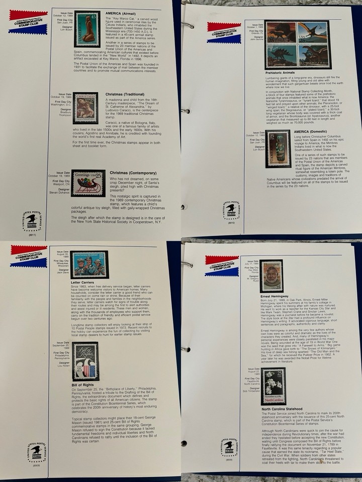 USPS Commemorative Stamp Club Album 1986-1990 Mint Stamps Face Value ...