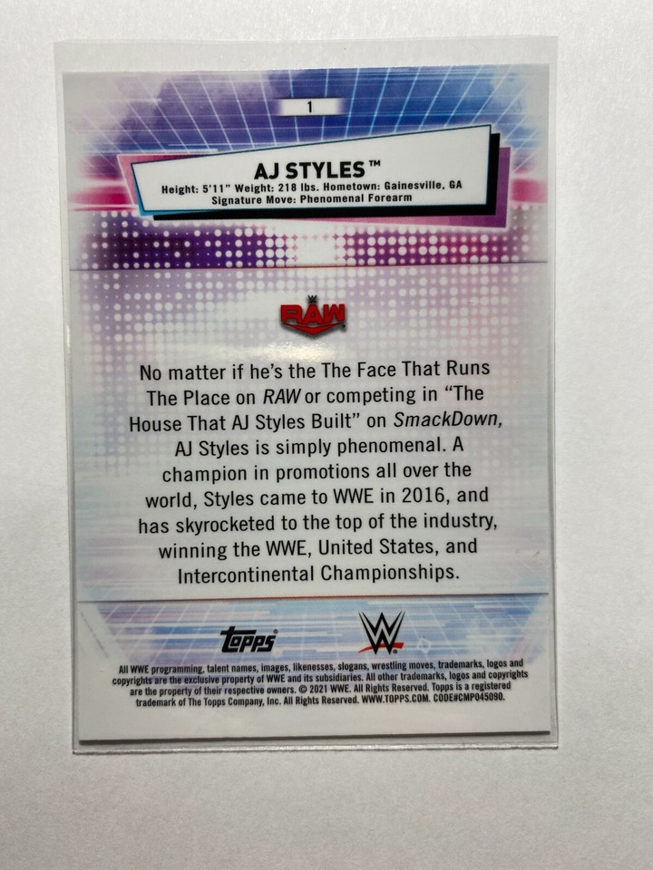 AJ Styles 2021 Topps Chrome #1 WWE Card | eBay