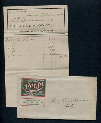 1902 LaGrange Mo Per-Fo Breakfast Food Statement & Envelope--THE REAL ...