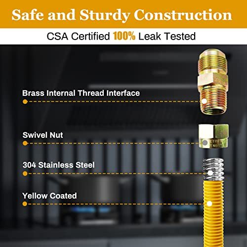 Hosile 48" Flexible Gas Line Kit for Dryer Stove Range Stainless Steel ...