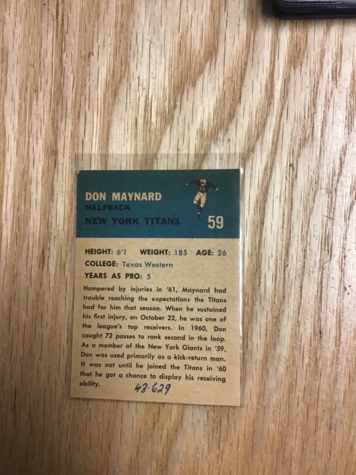 1962 Fleer Football Don Maynard New York Titans Card #59 | eBay