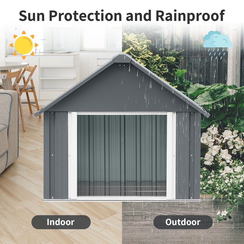 Large Metal Dog House Waterproof Outdoor Pet Shelter Dog Kennel Cage ...