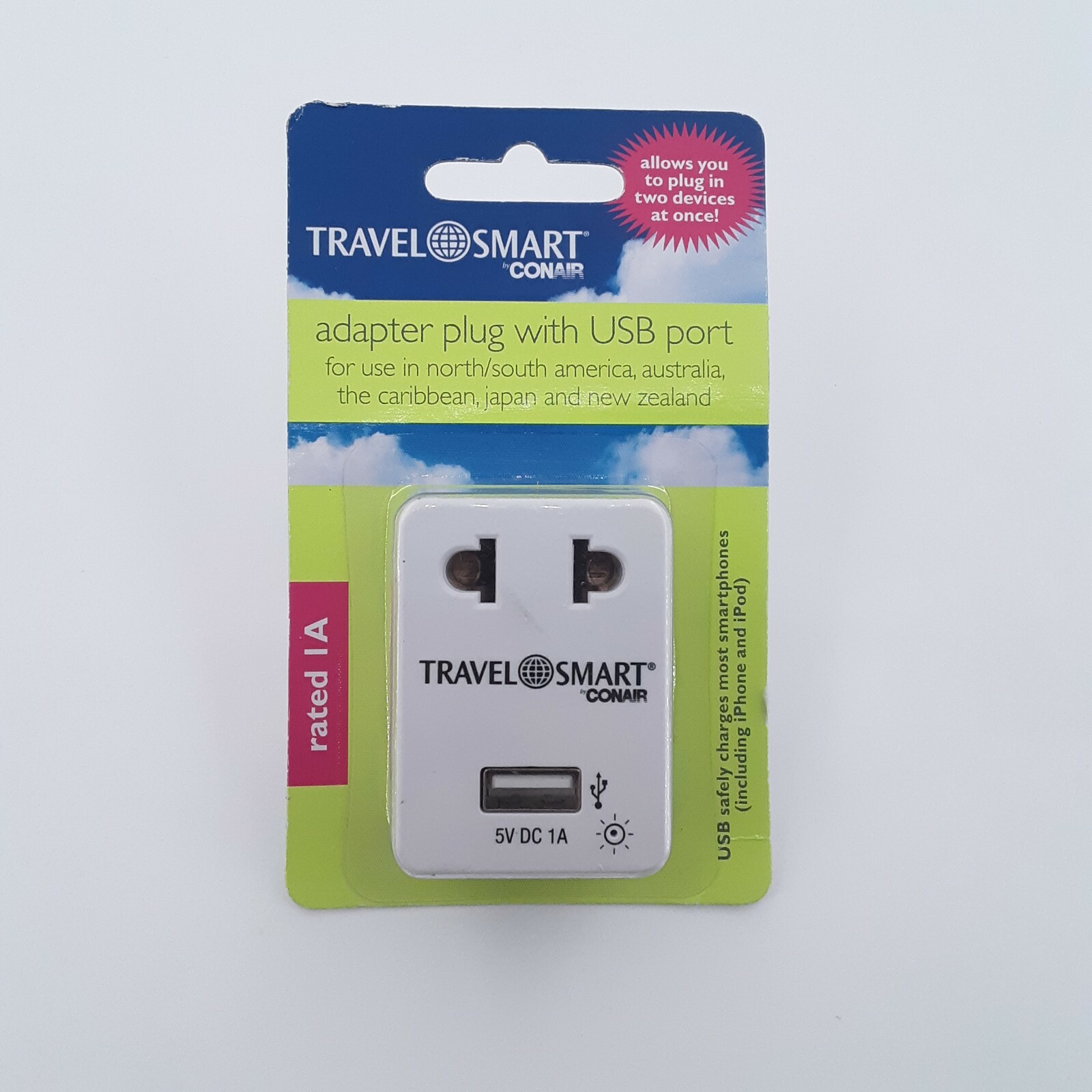 Conair NWG17 Travel Smart Adapter Plug With USB Port, Plastic, New ...