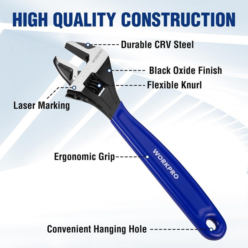 WORKPRO 5PCS Adjustable Wrench Set 4" 6" 8" 10" 12" Wide Jaw Metric ...