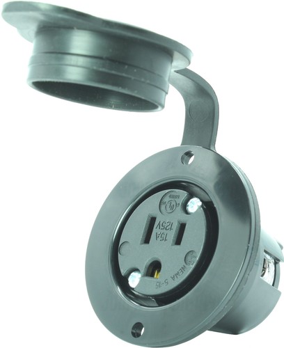 110V 15A White Black RV Marine Onboard Shore Power Flanged Outlet ...