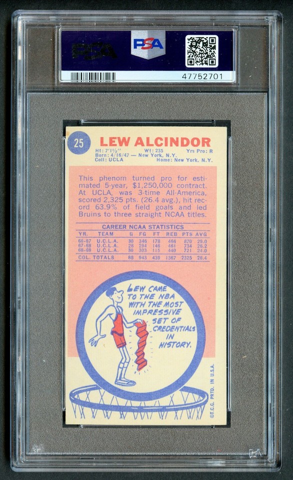 Lew Alcindor #25 signed auto Kareem Abdul-Jabbar 1969-70 Topps Rookie ...