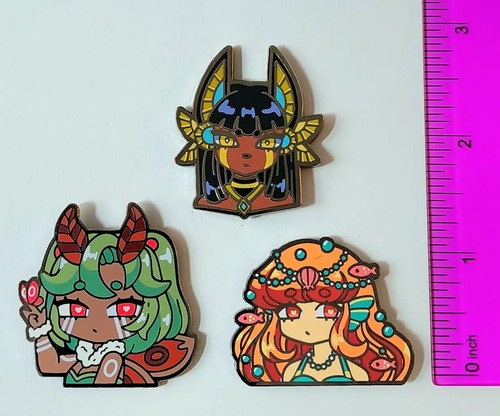 Chibi Anime Girls Enamel Pin Set of 3. Mermaid, Moth Girl, and Anubis ...