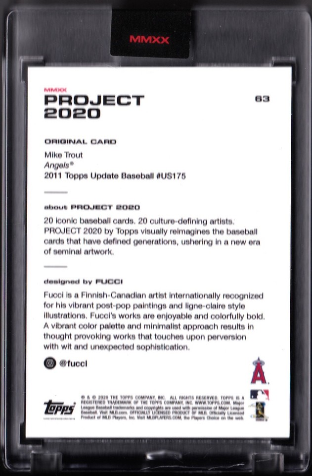 Mike Trout Los Angeles Angels Topps Project 2020 #63 2011 #US175 Design ...