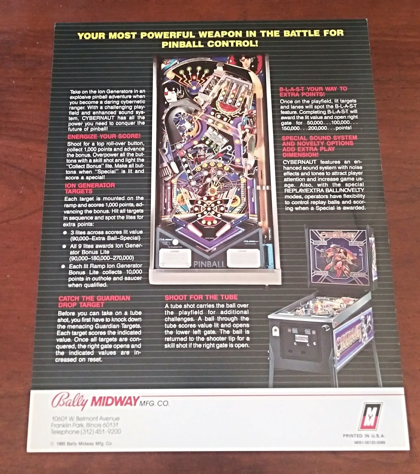 BALLY 1985 CYBERNAUT ORIGINAL PINBALL FLYER NOS NICE! | eBay