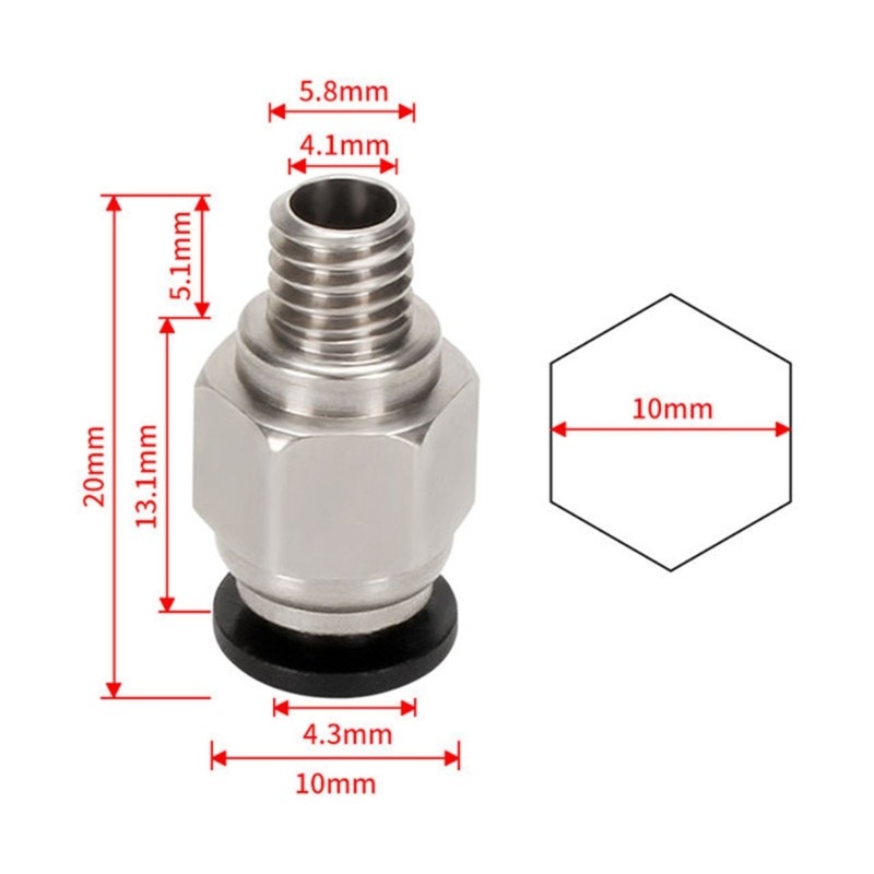 5 Pieces PC4-M6 3D Printer Male Thread Straight Pneumatic Fitting Easy ...