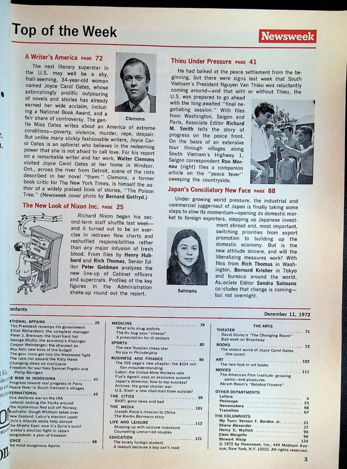 Newsweek Magazine December 11 1972 Joyce Carol Oates Vietnam War Martin ...