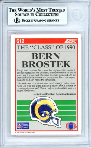 Bern Brostek Autographed 1990 Score Rookie Card #612 Rams Beckett ...