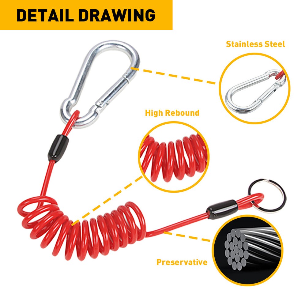6FT Breakaway Trailer Cable Trailer Safety Spring Rope Coiled Brake ...