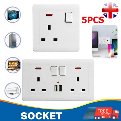 Double Wall Plug Socket 2 Gang 13A With 2 Charger USB Ports Outlets ...