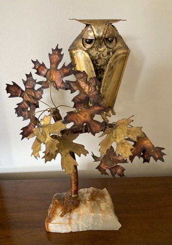 VTG BRUTALIST MCM OWL TREE LARGE SCULPTURE METAL BRASS & COPPER ART ...