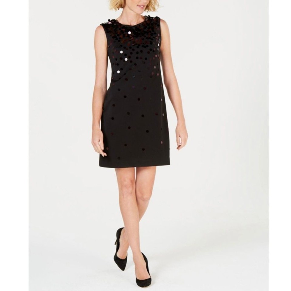 Alfani Womens Sequin Paillette Cocktail Shift Dress Sz 8P Scuba Black ...