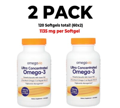 OmegaVia, 2 PACK, Ultra Concentrated Omega-3, 1,135 mg, 60 Softgels ...