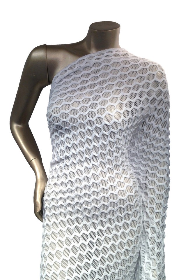 Sheer Knit Mesh w/ Hexagon Overlay Pattern Stretch Polyester Spandex ...