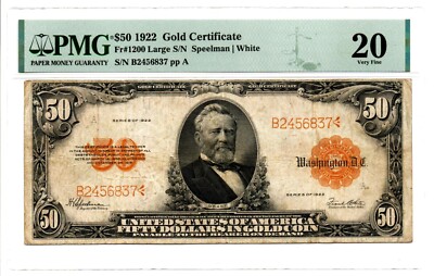 Fr. 1200 1922 $50 Gold Certificate Note Speelman / White PMG Very Fine ...