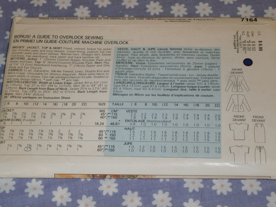 VTG VOGUE 7164 MISSES VERY EASY CAREER JACKET TOP & SKIRT PATTERN-UNCUT ...