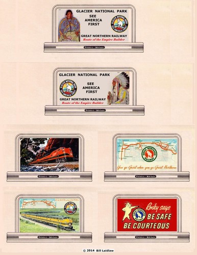 6 railroad billboard signs Z scale, GREAT NORTHERN, See America First ...