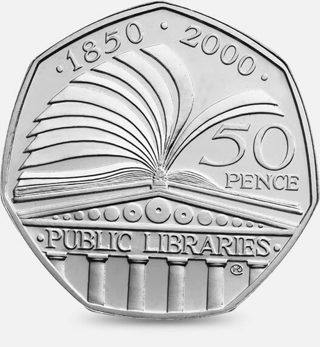 Public Libraries 150 Years Anniversary 1850-2000 50p MINT Fifty Pence ...