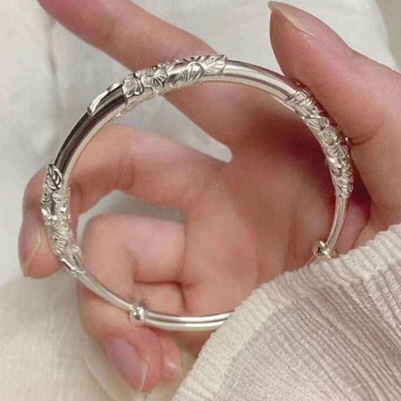 925 Sterling Silver Flowers Bracelet For Women's Open Adjustable Bangle Jewelry | eBay