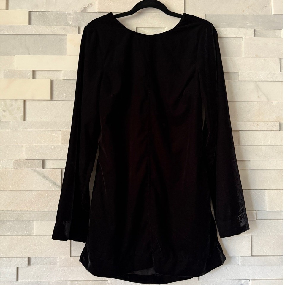 FREE PEOPLE CHELSEY Long Bell Sleeve Open Tie Back Velvet Mini Dress M ...