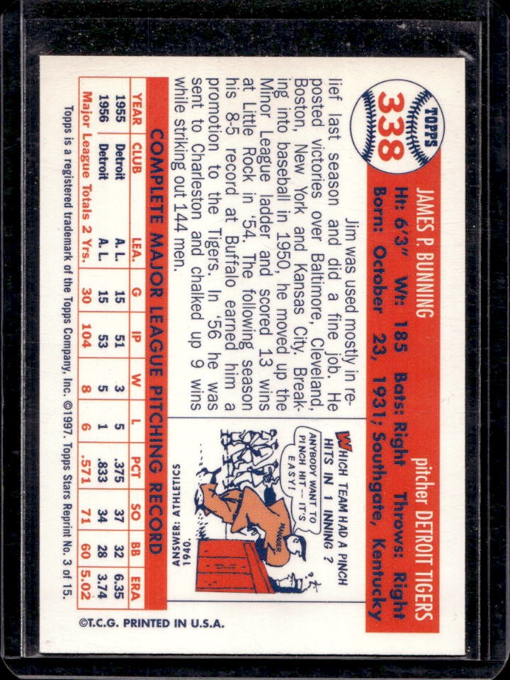 1997 Topps Stars Jim Bunning Auto Rookie Reprints #3 Tigers | eBay