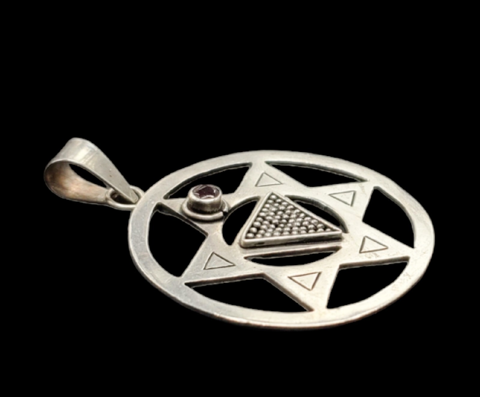 Vintage Brutalist Jewish Star Of David Garnet Stone 9… - Gem